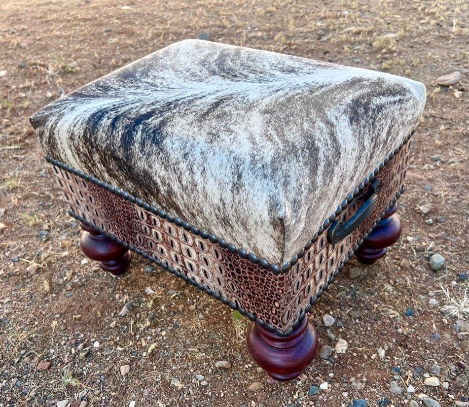 Cowhide & Croc Leather Ottoman / Footstool | Your Western Decor