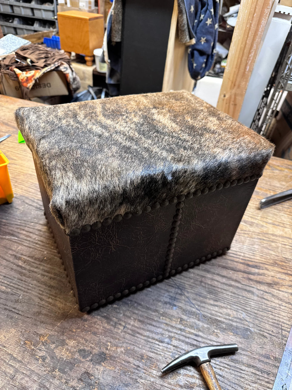 Cowhide & Leather Western Footstool | Your Western Decor