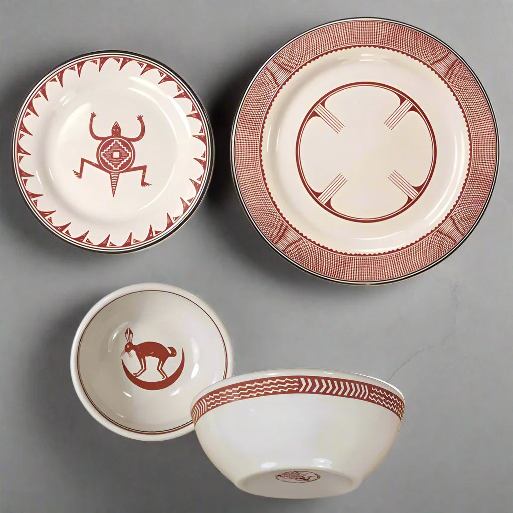 Mimbreño Dinnerware - White & Maroon | Your Western Decor