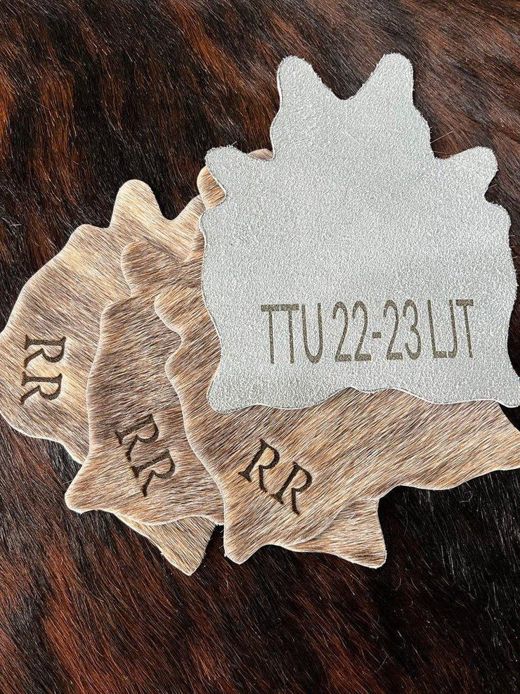 Custom Laser Branded Cowhide Coasters | Your Western Decor