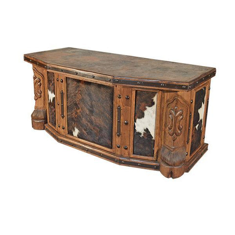 Carved Marble and Cowhide Desk | Your Western Decor