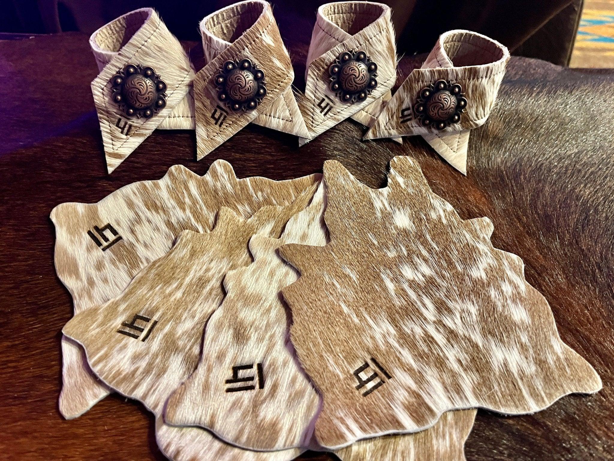 Custom Hand Cut Branded Cowhide Coasters | Your Western Decor