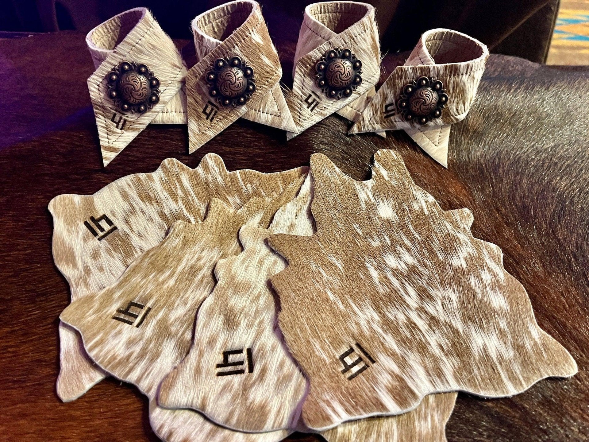 Custom Laser Branded Cowhide Coasters | Your Western Decor