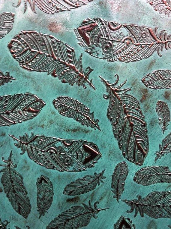 Embossed Plumas Bronze Jade Leather | Your Western Decor