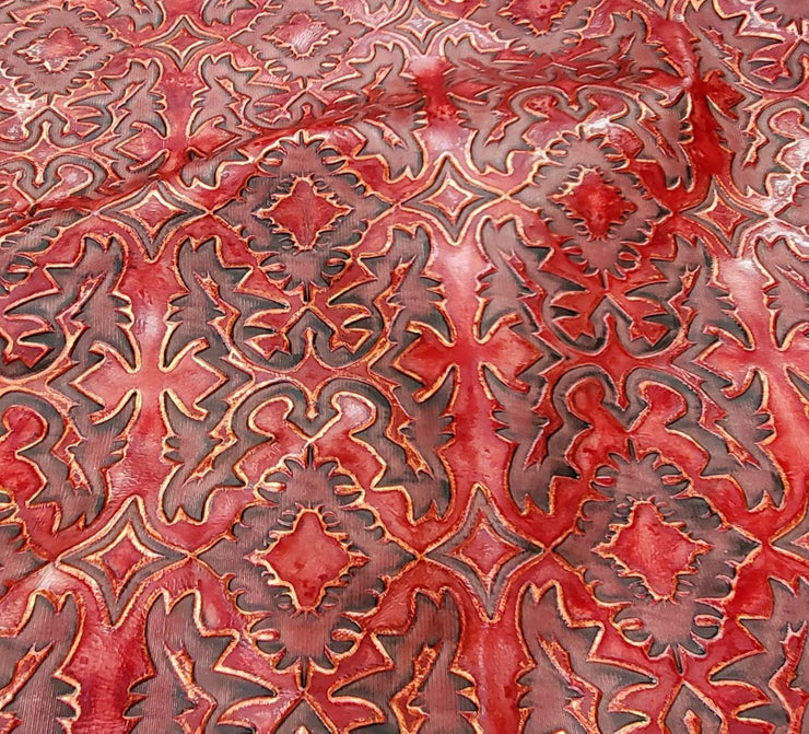 Laredo Red Bronze Embossed Leather | Your Western Decor