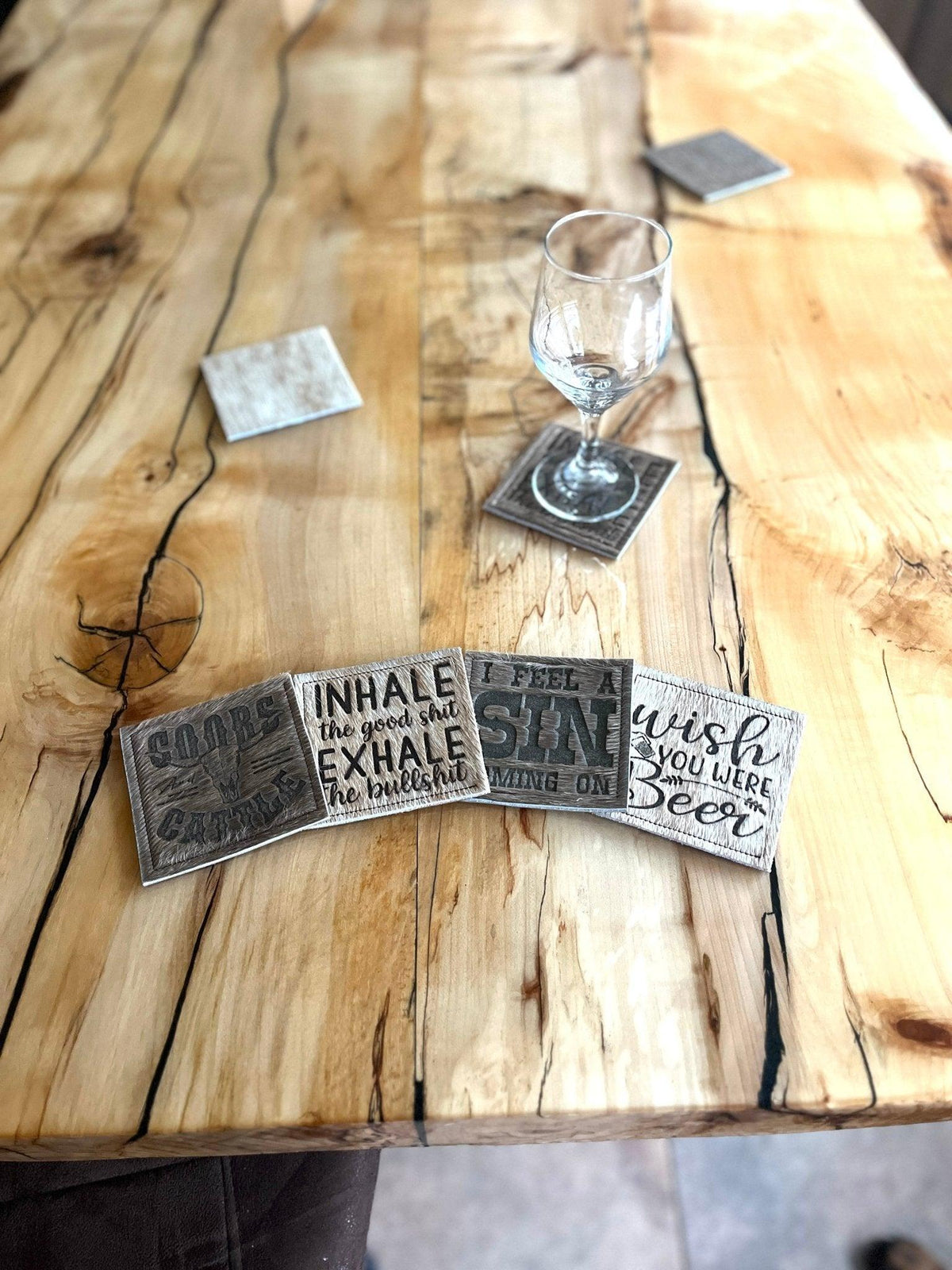 Custom Lasered Cowhide Coasters | Your Western Decor