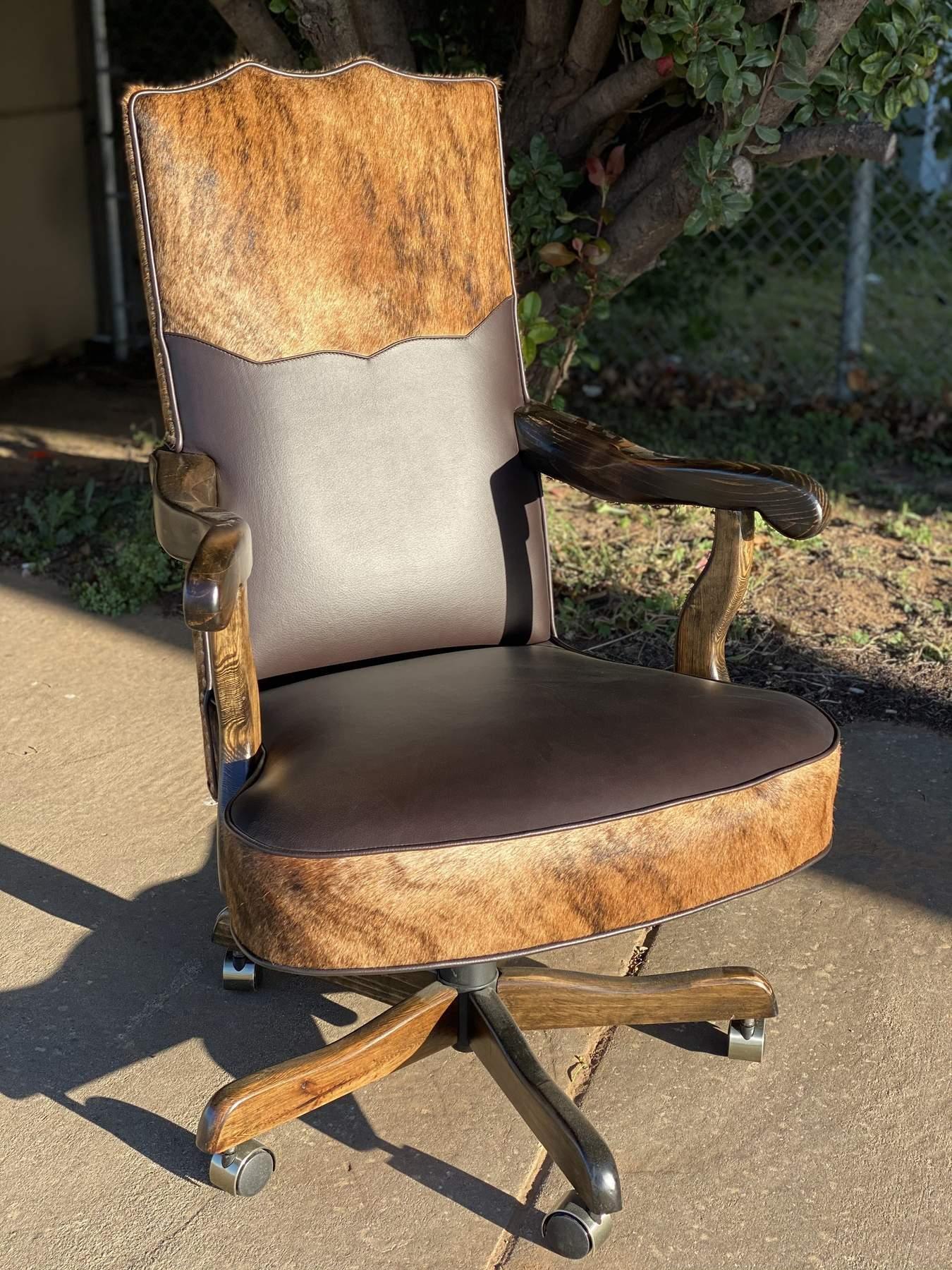 Leather and Brindle Cowhide Office Chair | Your Western Decor