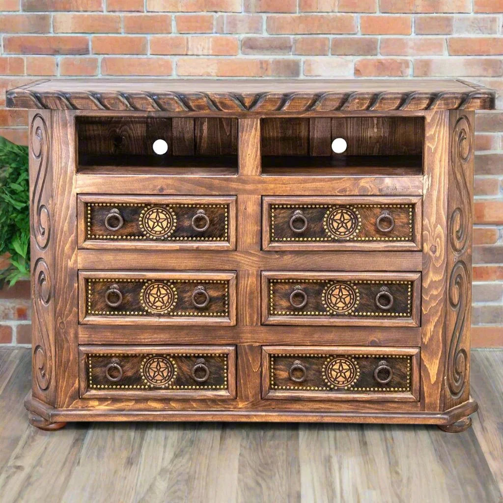 Lonestar Cowhide TVDresser | Western Bedroom Furniture – Your Western Decor