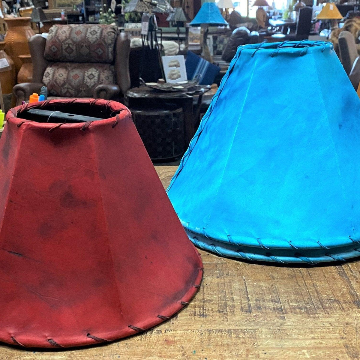 Dyed Rawhide Lamp Shades in Bold Red & Vibrant Turquoise – Your Western ...