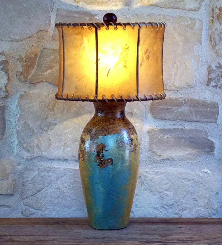 Old World Pottery Lamp w/ Rawhide Shade | Your Western Decor