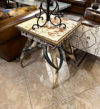 Square Cowhide & Horn Side Tables | Your Western Decor