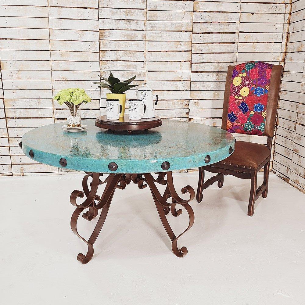 Round Copper Dining Table with Iron Base | Your Western Decor