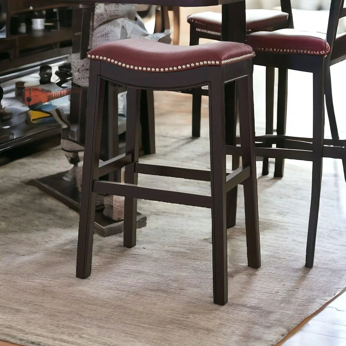 Espresso & Burgundy Saddle Style Bar Stool | Your Western Decor
