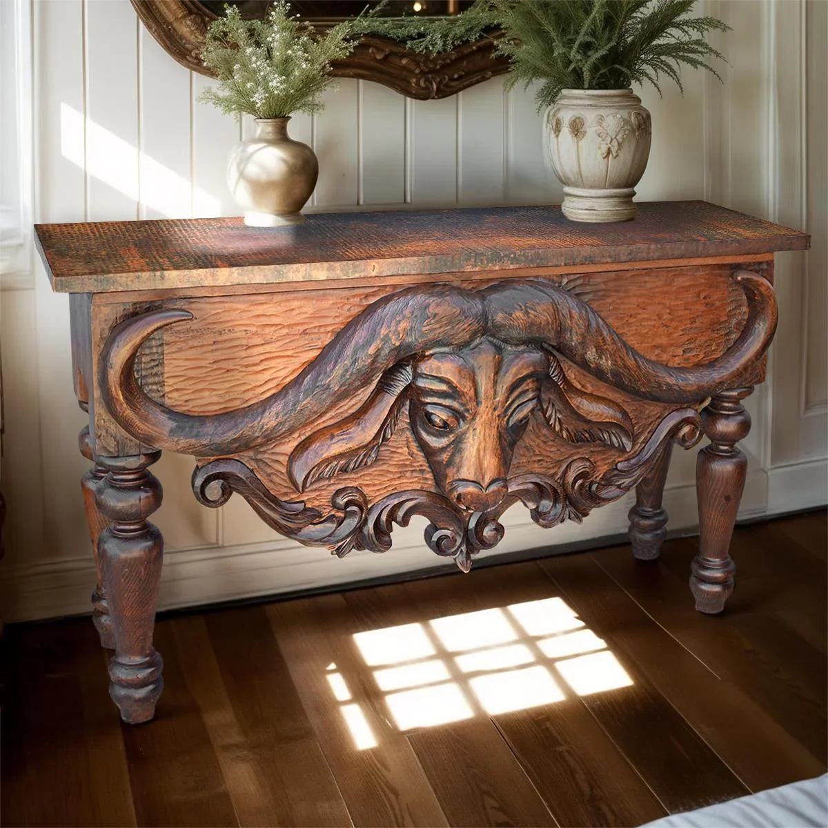 Safari Buffalo Carved Console Table | Your Western Decor