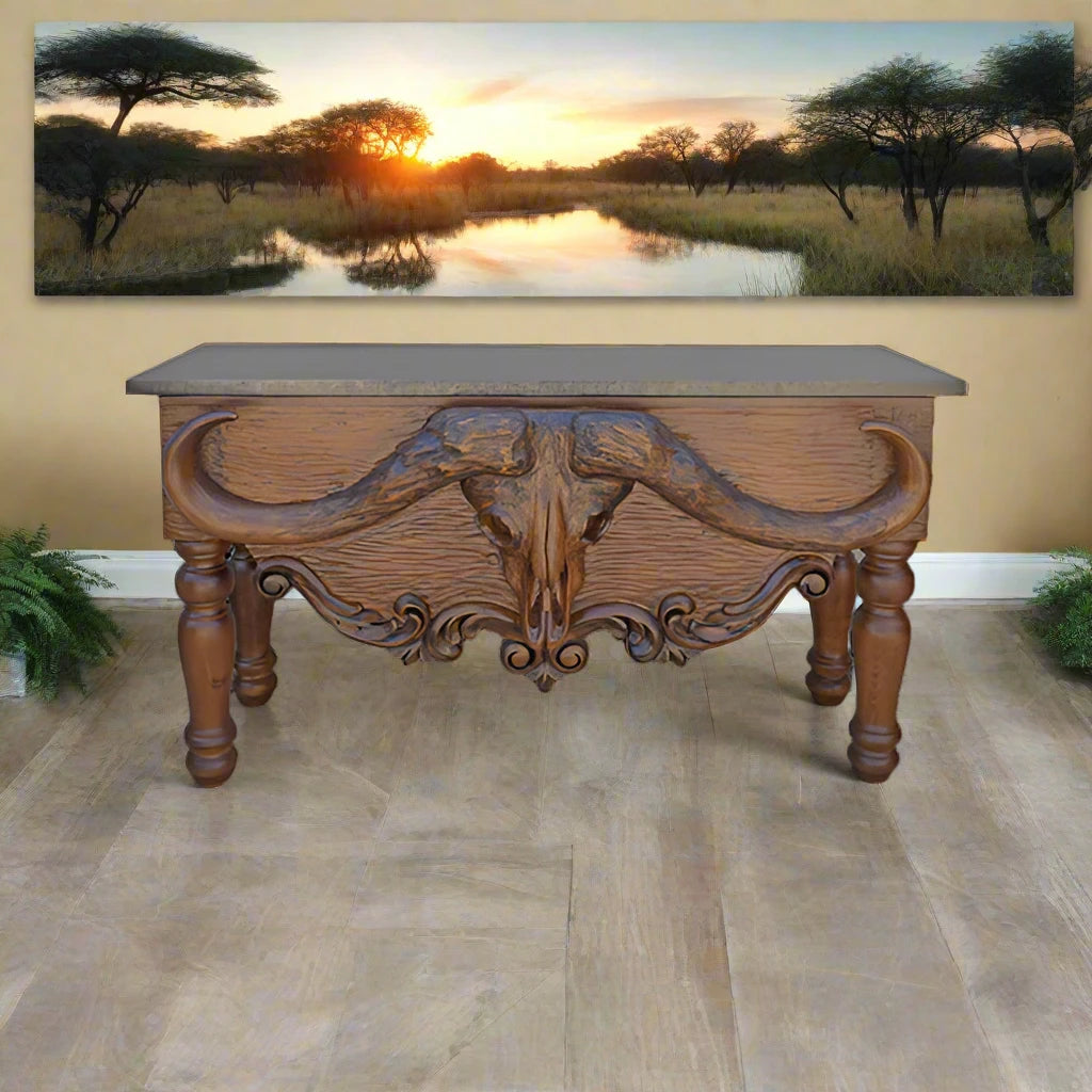 Safari Buffalo Carved Console Table | Your Western Decor