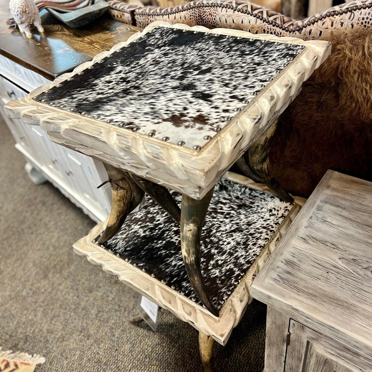 Square Cowhide & Horn Side Tables | Your Western Decor