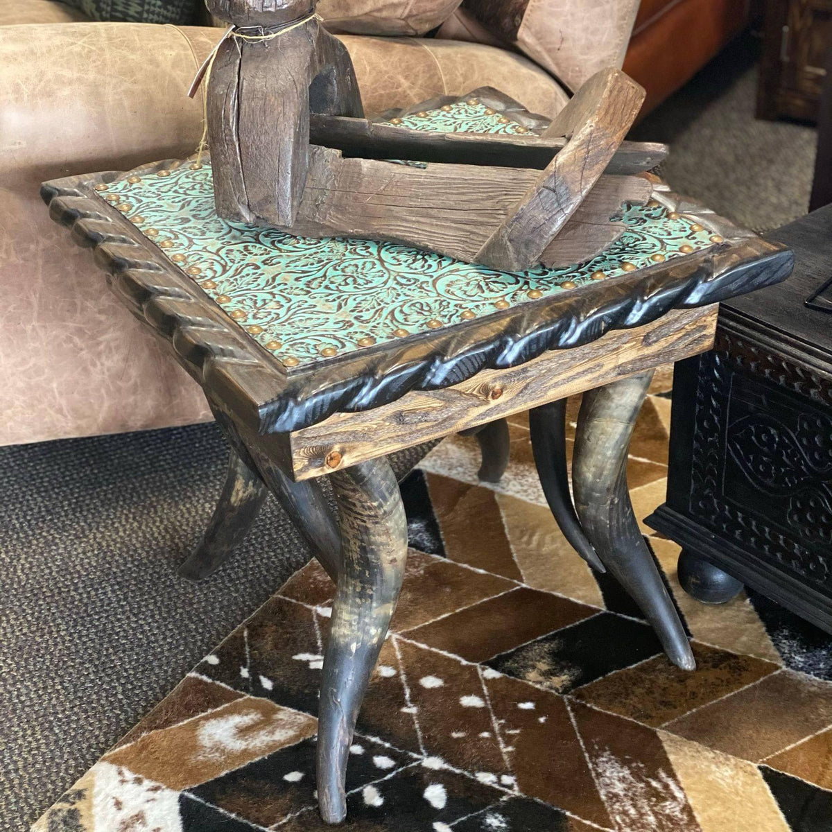 Square Cowhide & Horn Side Tables | Your Western Decor