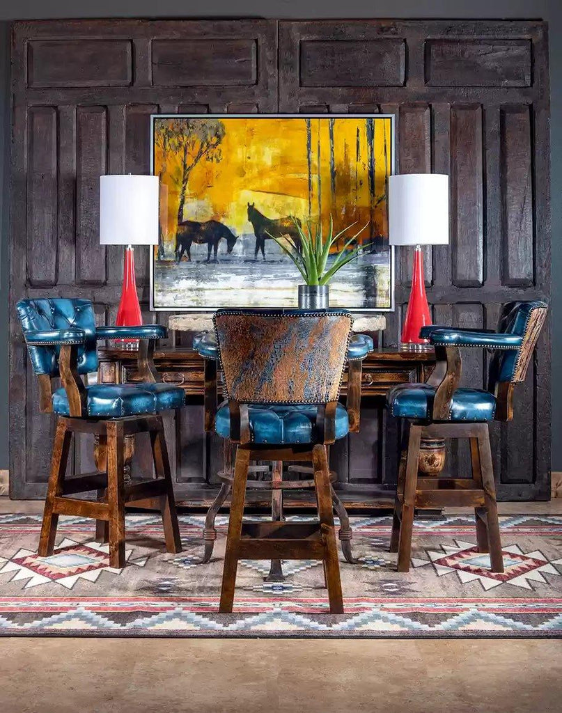 Stillwater Blue Leather Bar Chair USA Made | Your Western Decor