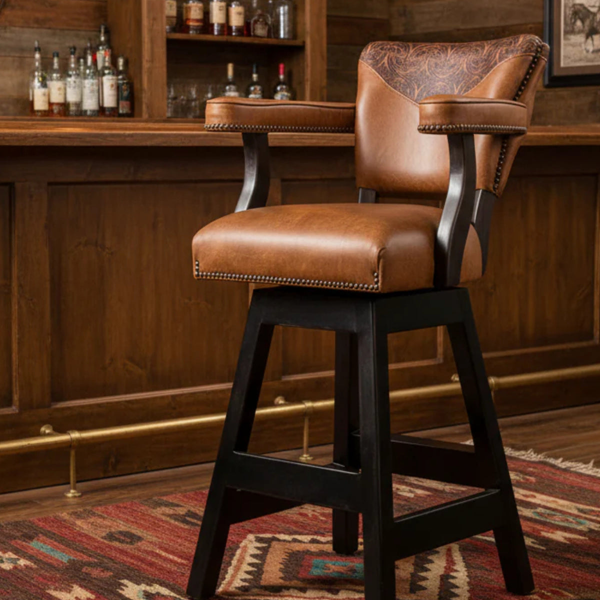 Tooled Yoke Leather Counter / Bar Stool | Your Western Decor
