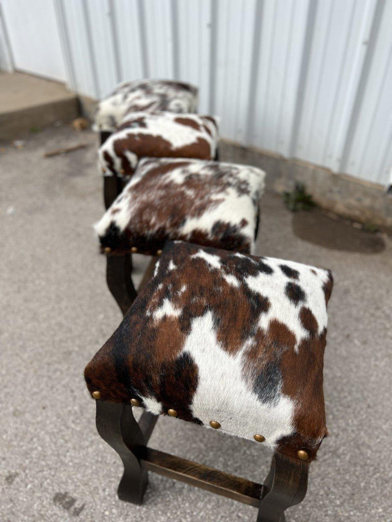 Tri Color Cowhide Upholstered Bar Stools | Your Western Decor