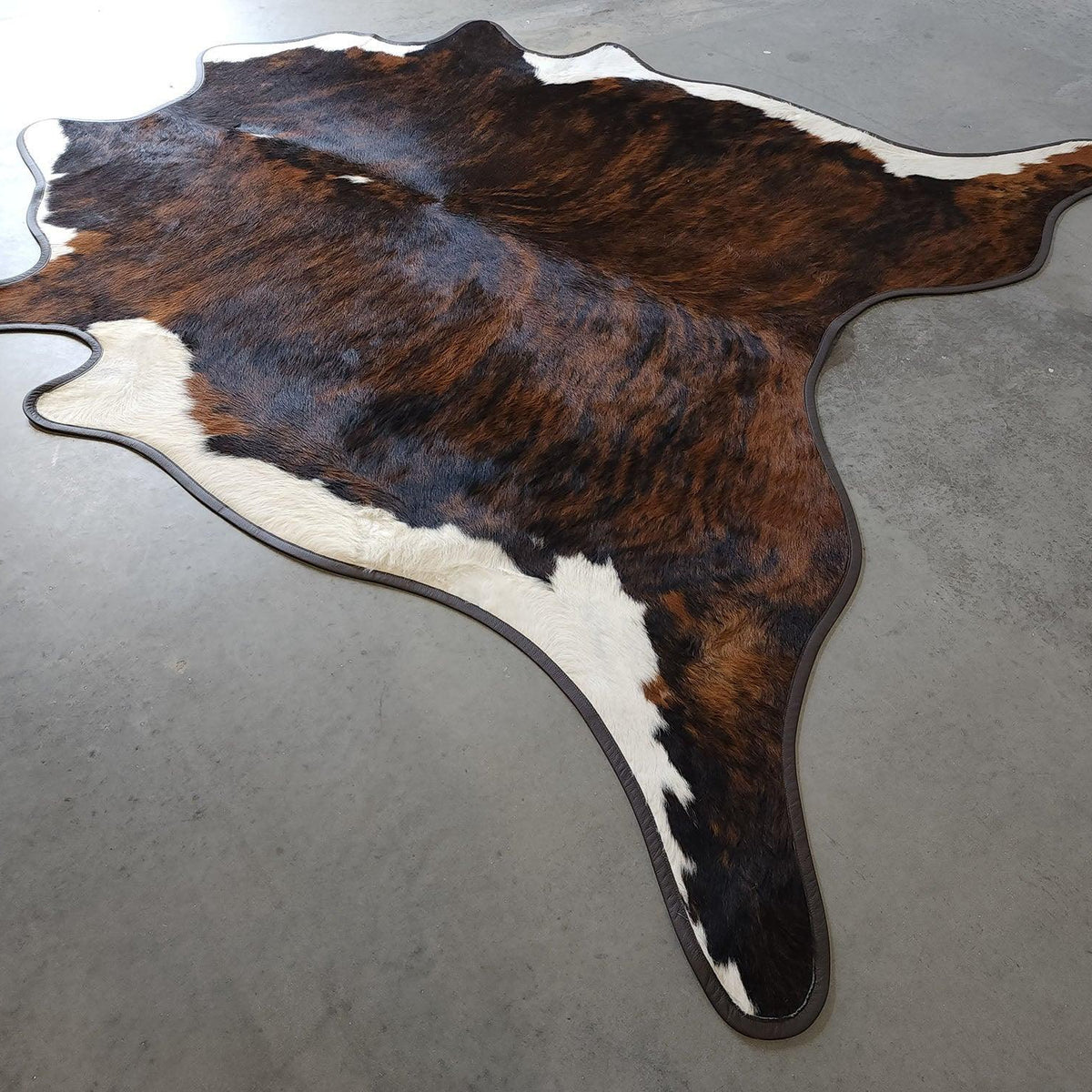 TriColor Brindle Cowhide w/ Leather Trim | Your Western Decor