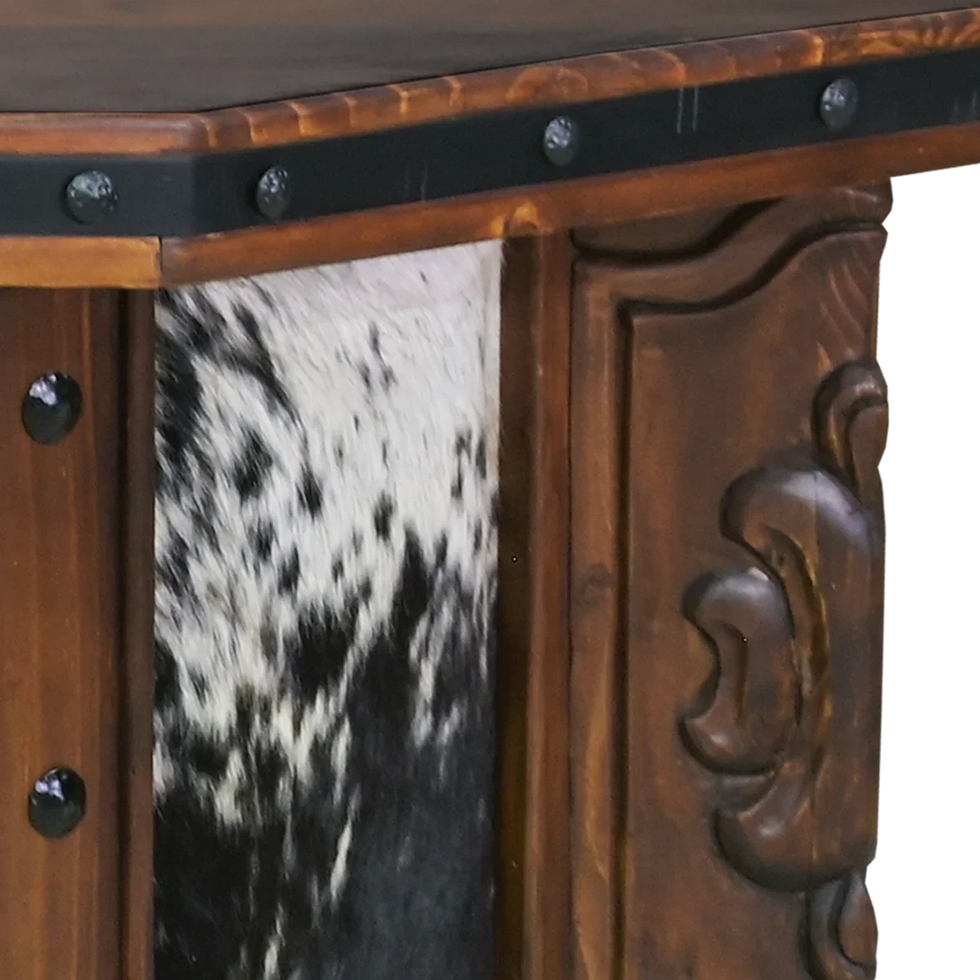 Carved Copper Panel & Cowhide Desk | Your Western Decor