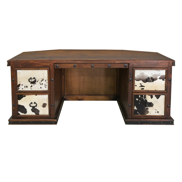 Carved Copper Panel & Cowhide Desk | Your Western Decor