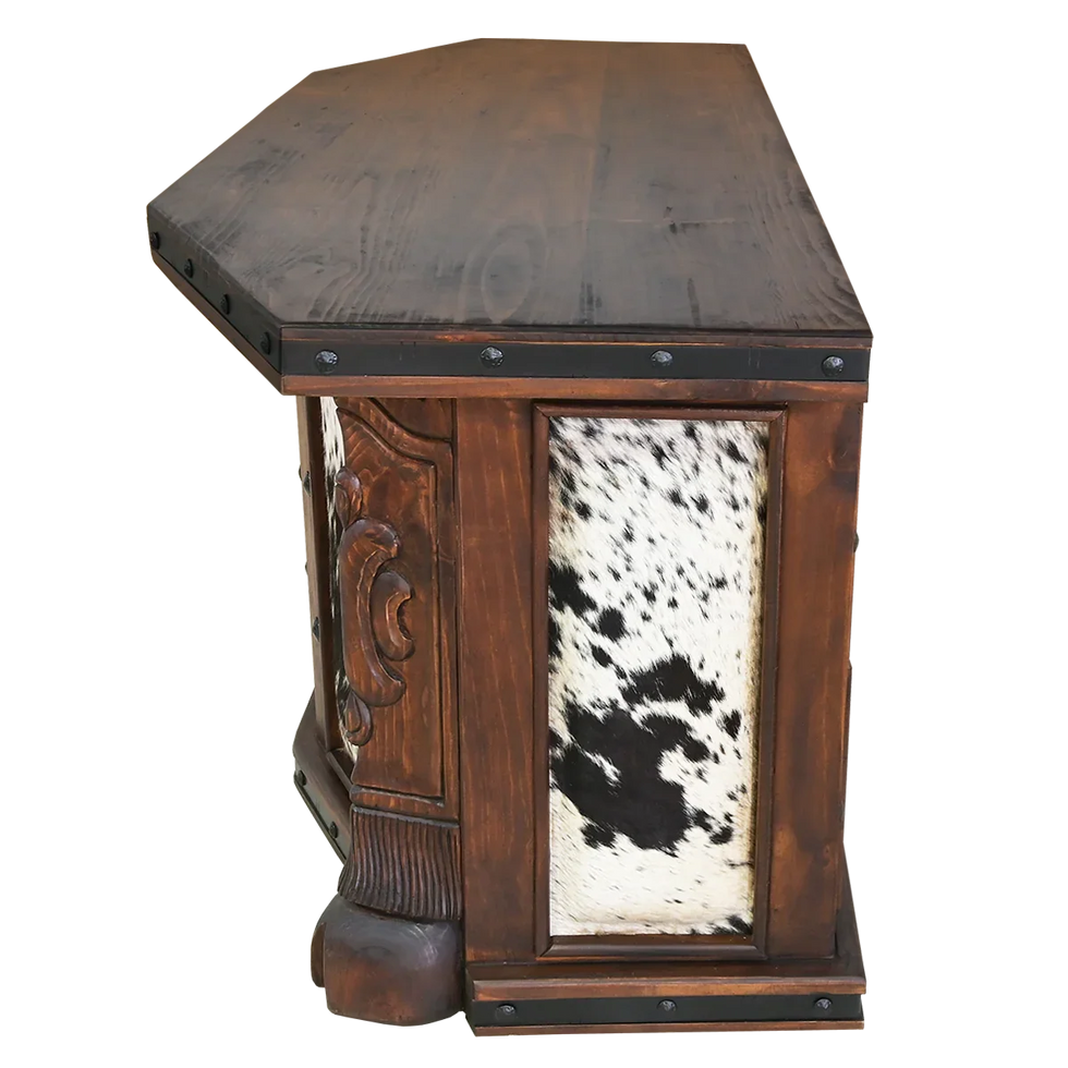 Carved Copper Panel & Cowhide Desk | Your Western Decor