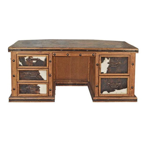 Carved Marble and Cowhide Desk | Your Western Decor
