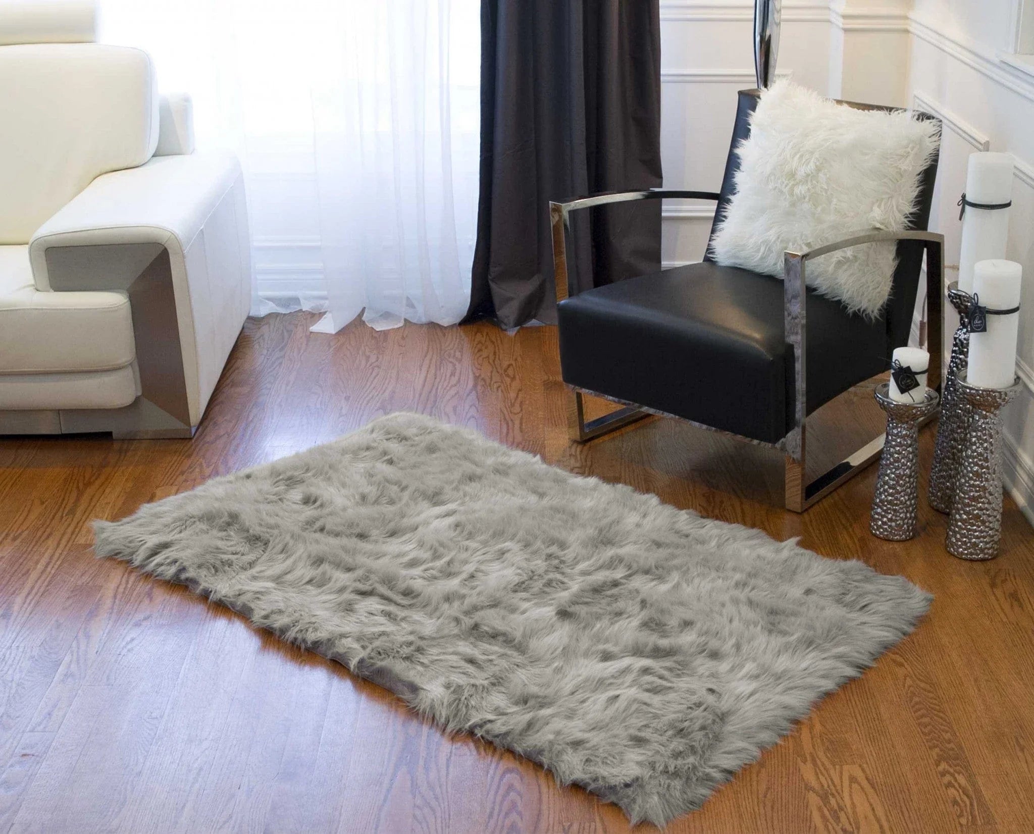 Gray Faux Fur Area Rug | Luxury Fur Area Rugs | Your Western Decor