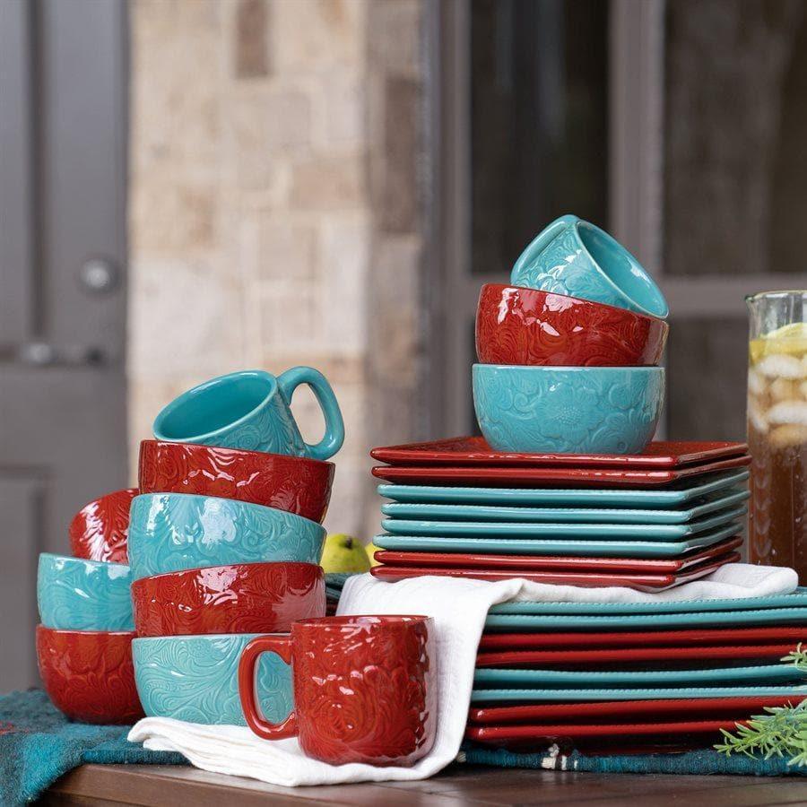 Turquoise Embossed Dinnerware Set | Your Western Decor