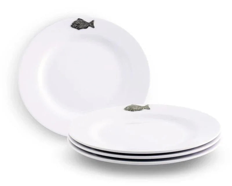 White Melamine 10" Plates Pewter Fish | Your Western Décor – Your ...